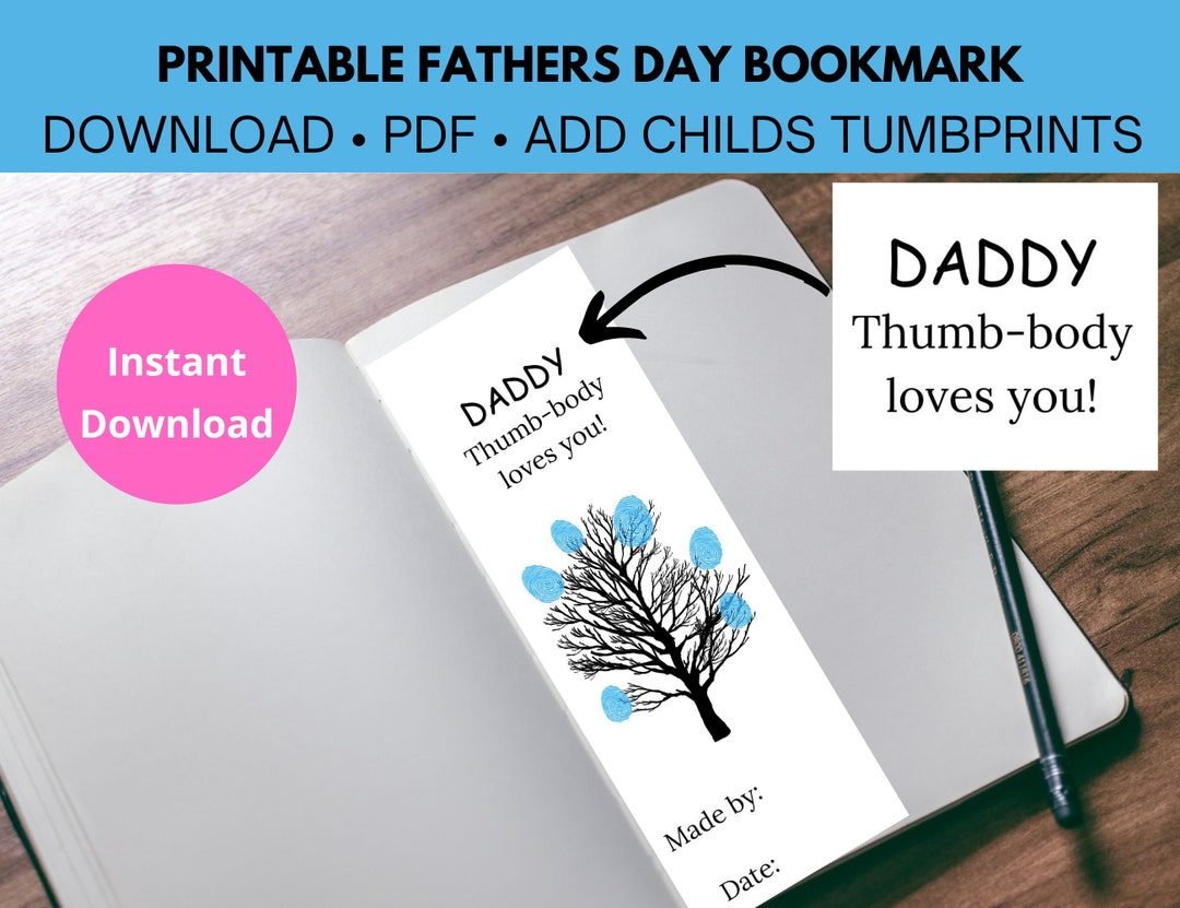 Fingerprint Tree Bookmark for Daddy, Printable Fathers Day Gift, DIY ...