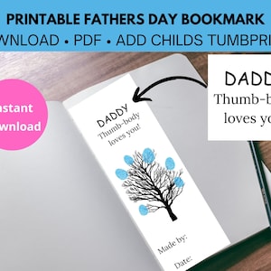 Fingerprint Tree Bookmark for Daddy, Printable Fathers Day Gift, DIY ...