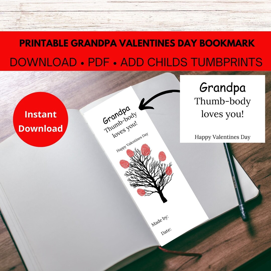 Valentines Day Printable Bookmark for Grandpa, Happy Valentines Day ...