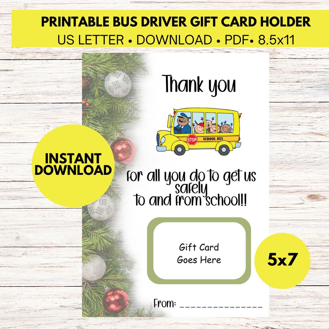 Bus Driver Thank You Card, Christmas Bus Driver Gift Card Holder ...