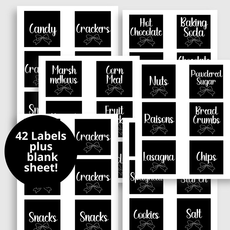 Pantry Labels Printable, Black Pantry Labels, Printable Pantry Stickers ...