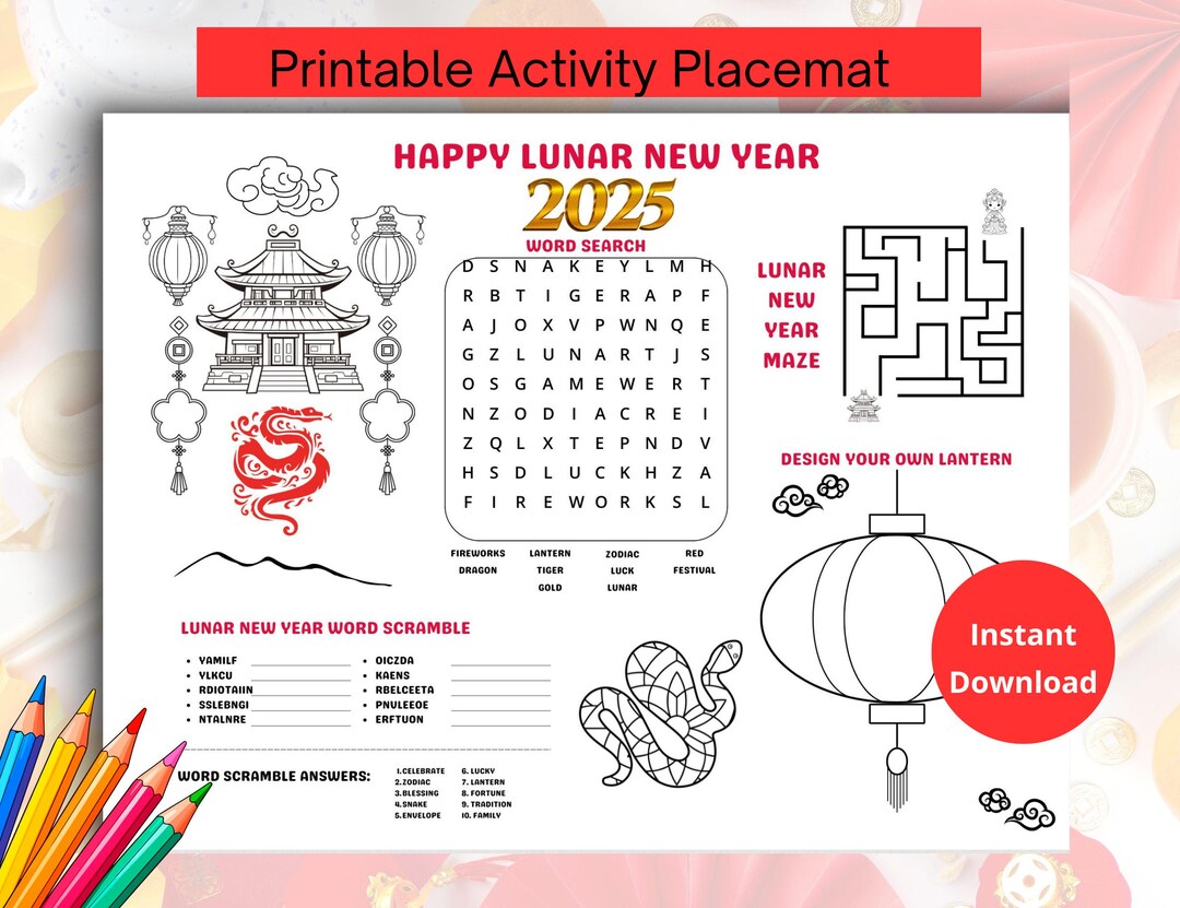 Lunar New Year Printable Activity, Lunar New Year Activity Placemat ...