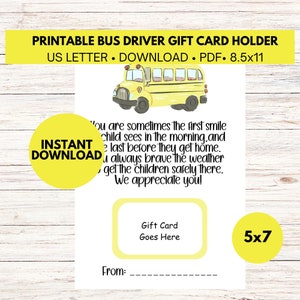Bus Driver Appreciation Gift, Bus Driver Thank You Card, Bus Driver ...