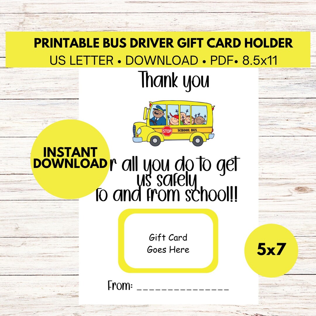 Bus Driver Appreciation, End of School Year Gift, Bus Driver Gift Card ...