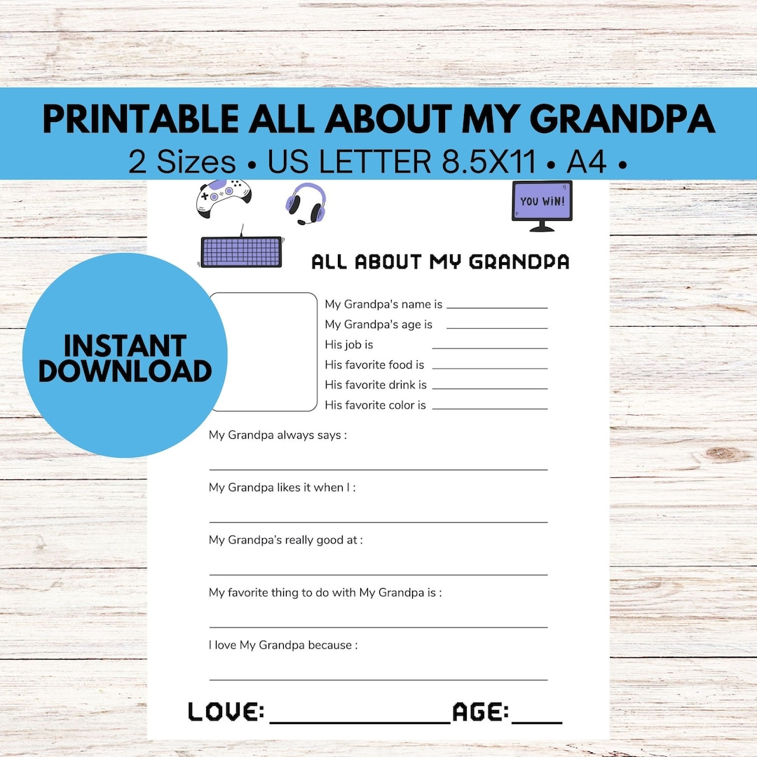 All About My Grandpa Printable Gifts for Grandpa, Fathers Day Printable ...