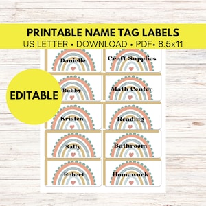 Editable Name Tags for Classroom, Printable Labels for School, Boho ...