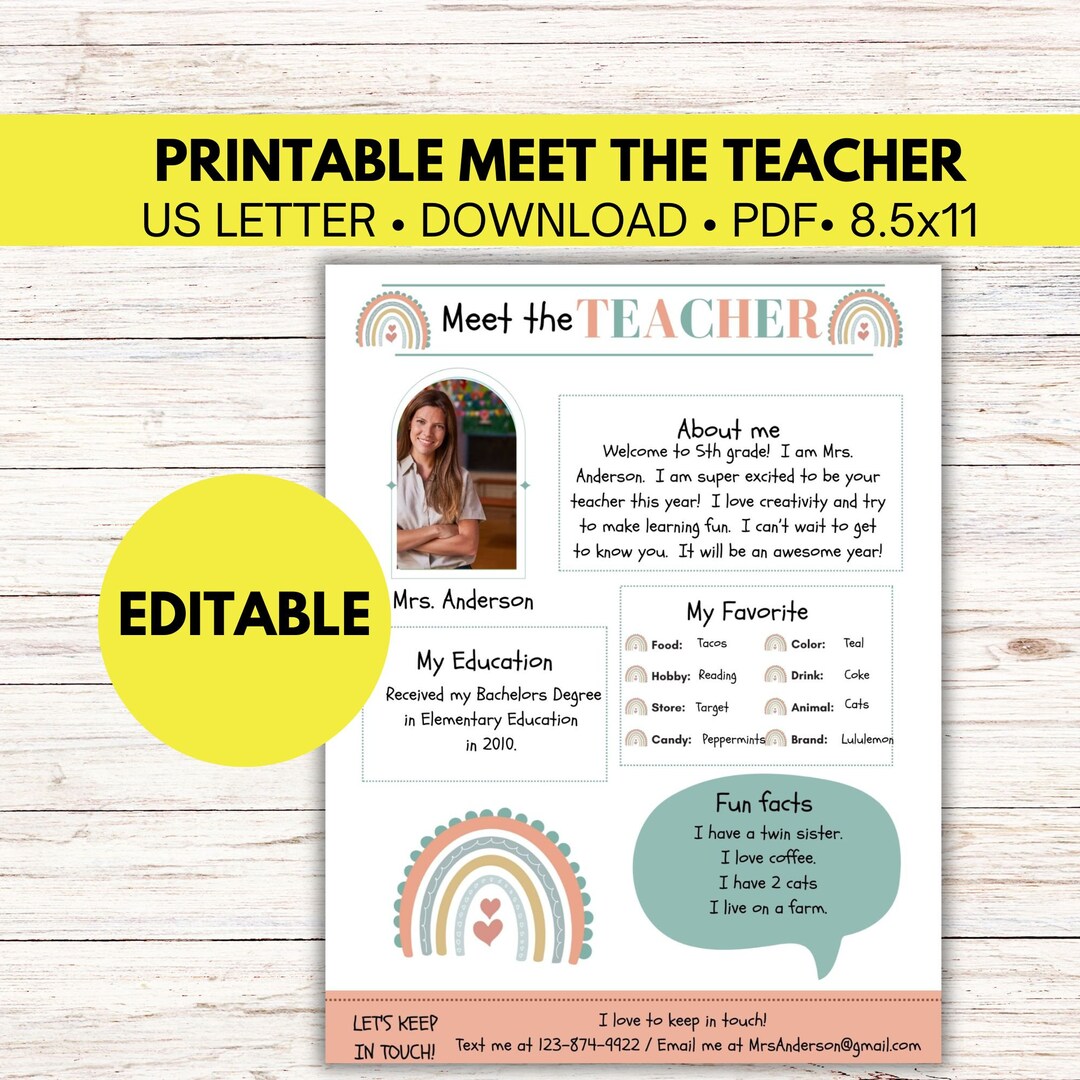 Meet the Teacher Template, Editable First Day of School Teachers ...