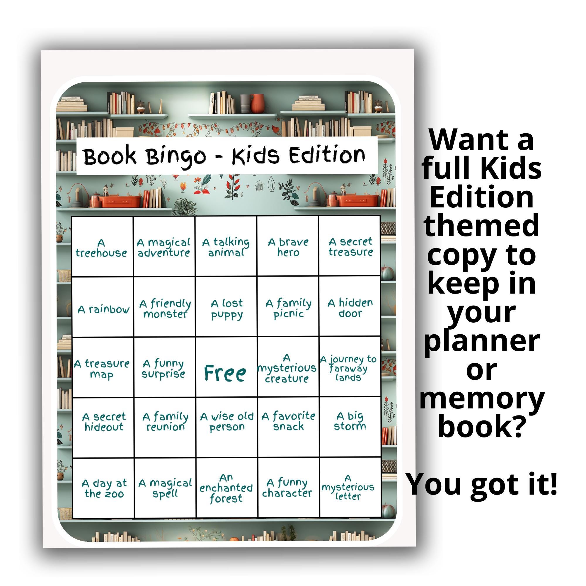 Kids Book Bingo, Reading Challenge, Book Lover Game, Book Club Activity ...