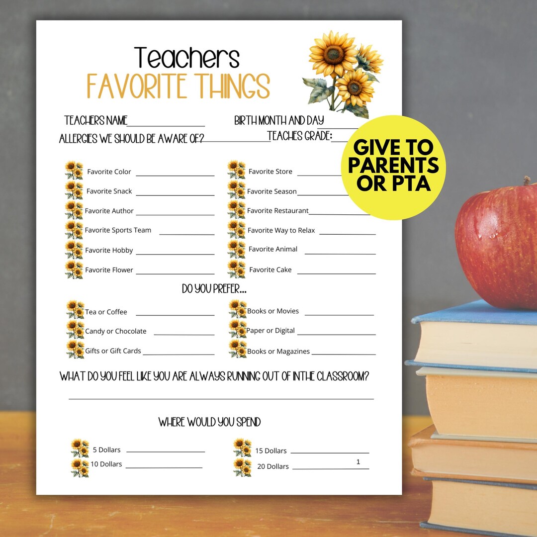 Teacher Favorites List Printable, Favorite Things Teacher List, Teacher ...