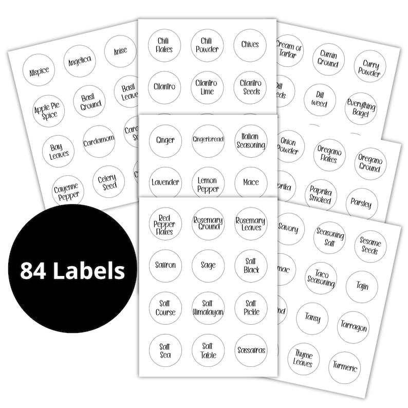 Spice Jar Labels Printable, Seasoning Labels, Round Spice Jar Labels ...
