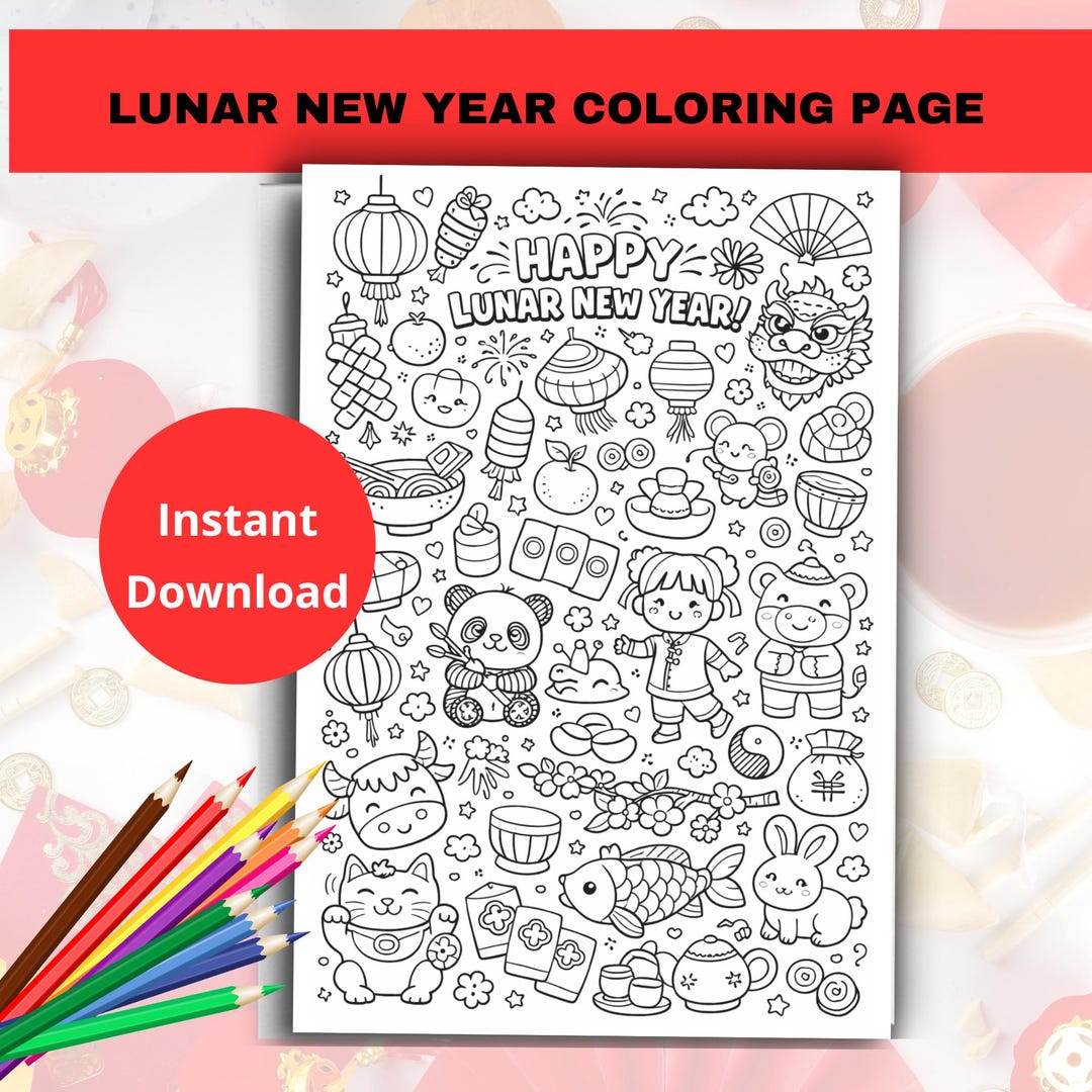 Lunar New Year Activity, Doodle Coloring Pages, Chinese New Year Craft ...