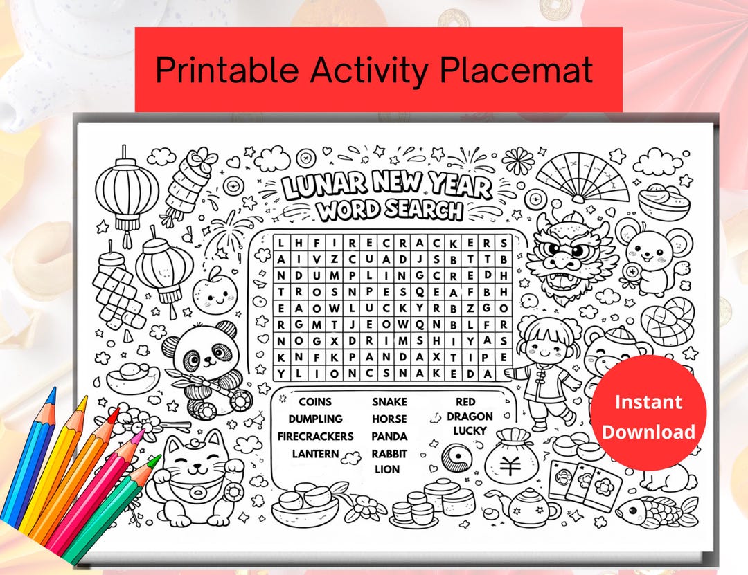 Lunar New Year Kids Activity Placemats, Coloring Placemats for Kids ...