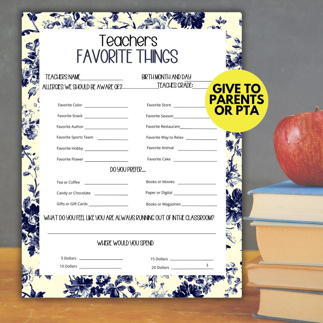 Teacher Questionnaire Favorites, Teacher Favorite Things Survey ...