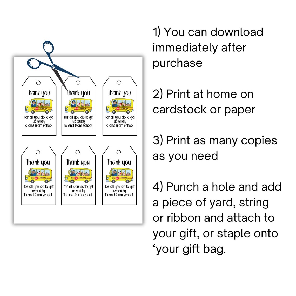 Bus Driver Gift Tags, End of School Year Gift, School Bus Driver ...