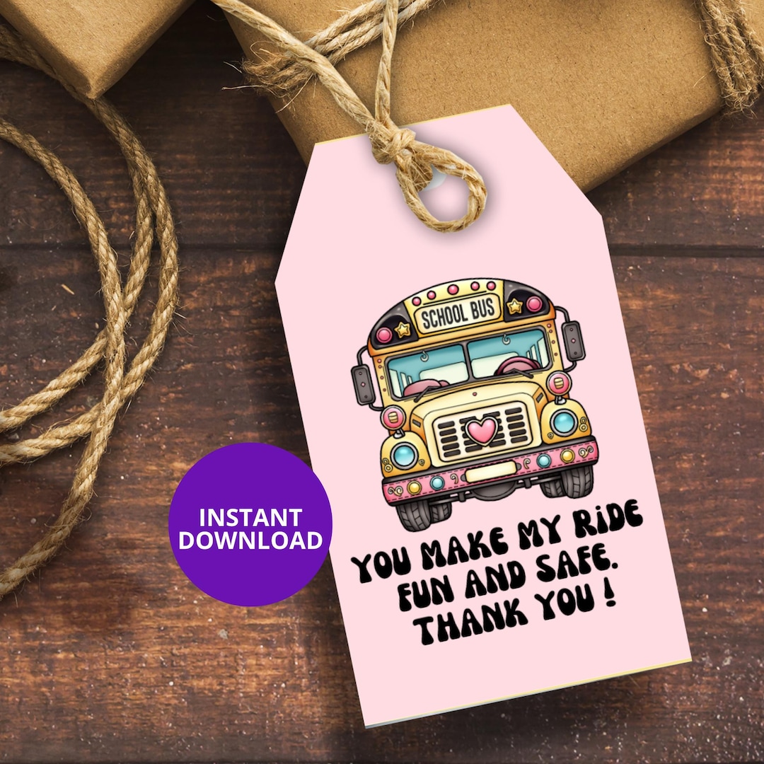 Bus Driver Thank You Card, Bus Driver Gift Tags, Bus Driver ...