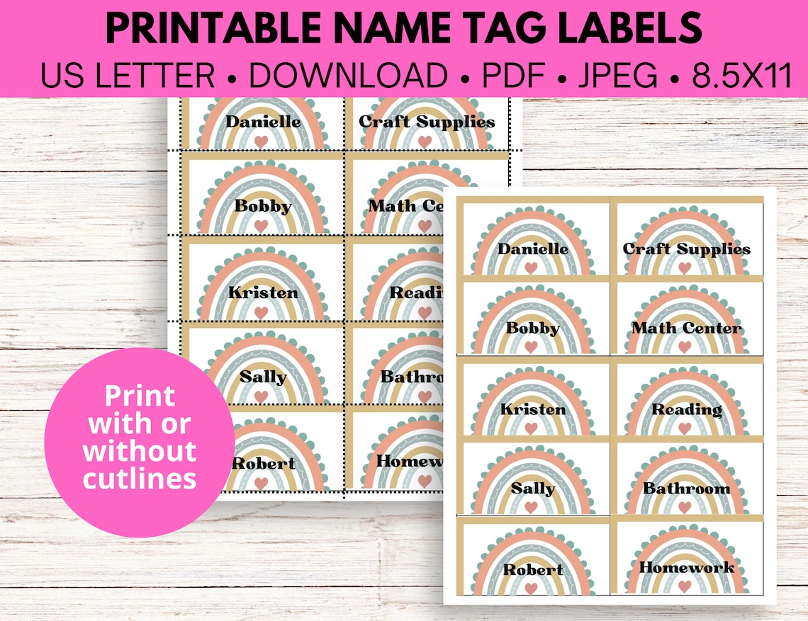 Printable Boho Rainbow Name Tags for School Edited for You - Etsy