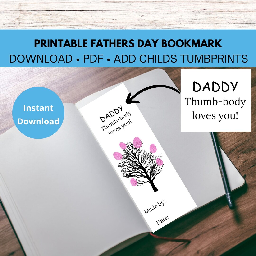 Custom Bookmark Gift for Daddy, DIY Daddy Gift, Father's Day Thumbprint ...
