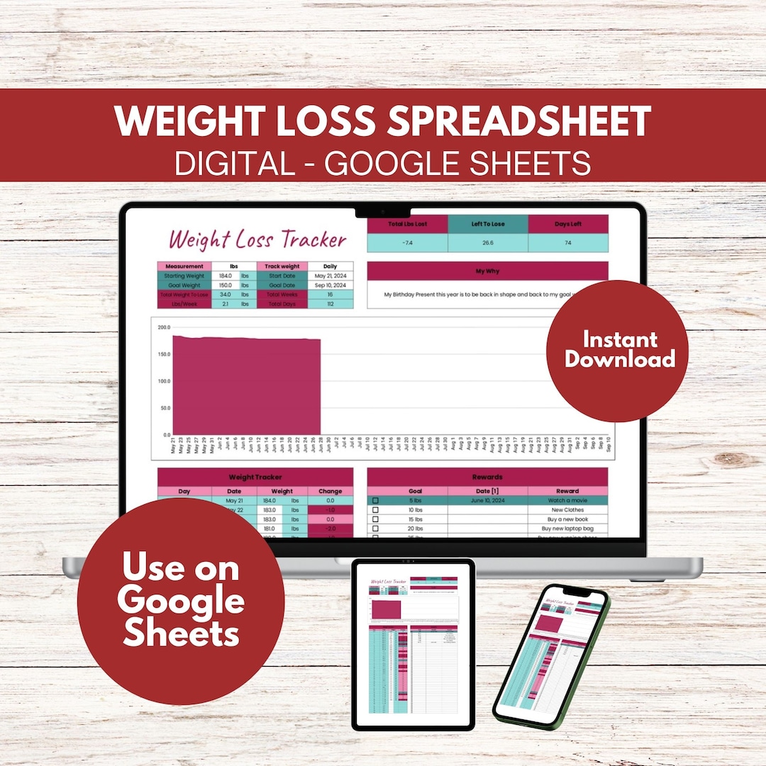 Weight Loss Tracker Google Sheets, Weight Loss Journal, Weight Tracker ...