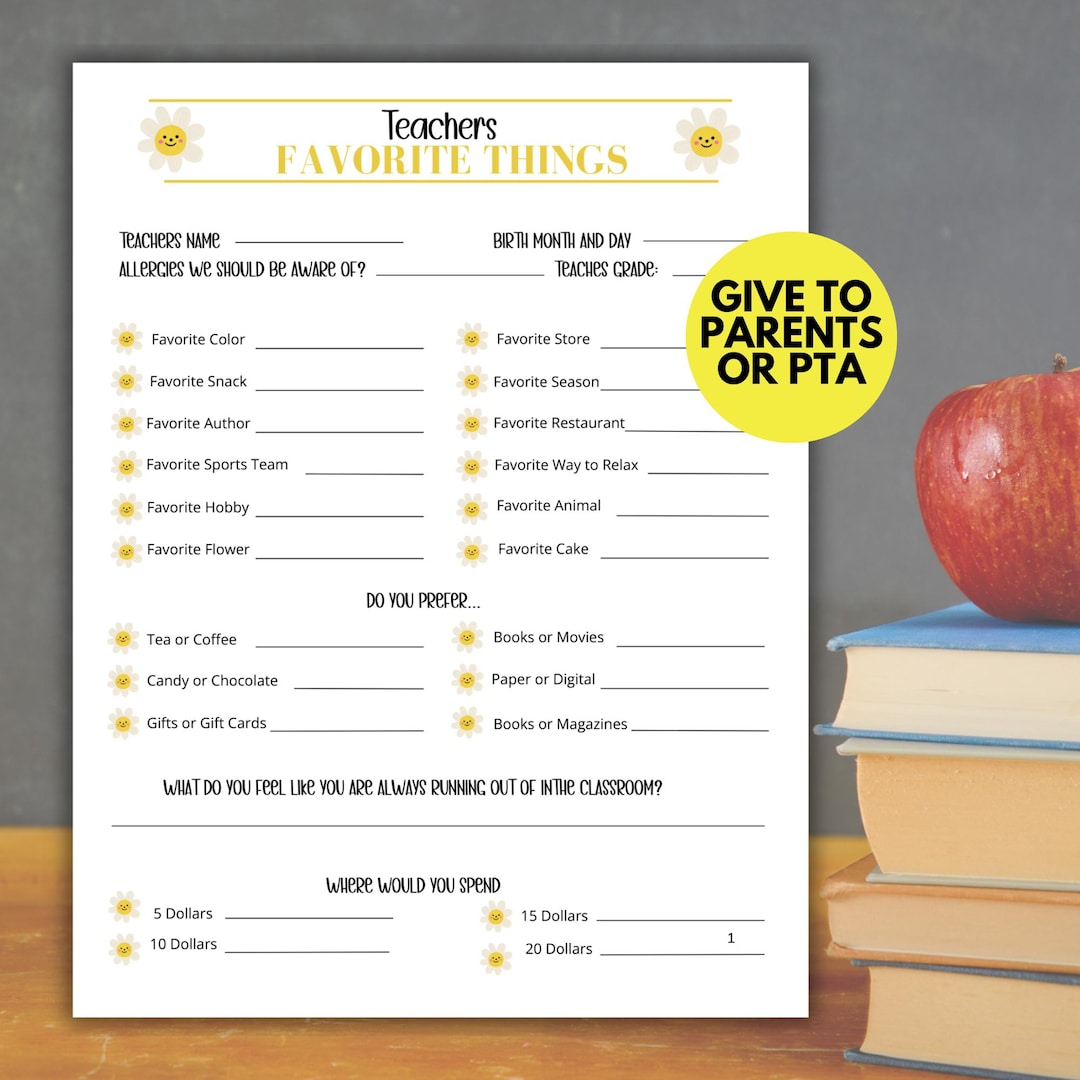Teacher Favorites List Printable, Teacher Favorite Things Survey ...