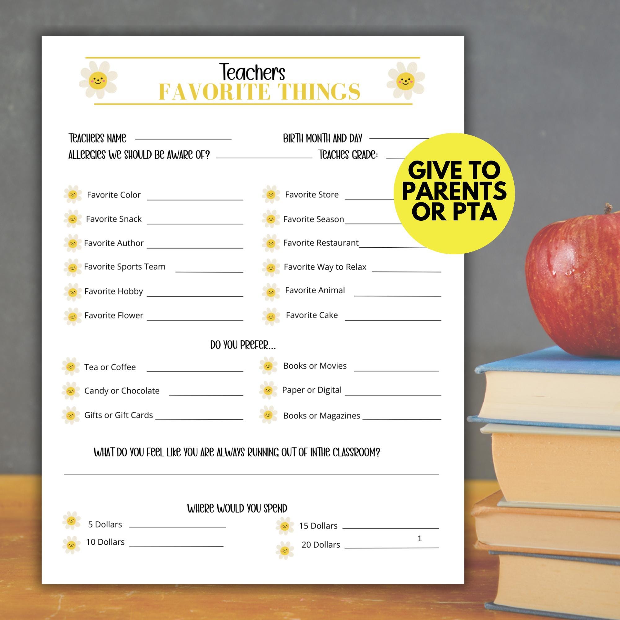 Teacher Favorites List Printable, Teacher Favorite Things Survey ...