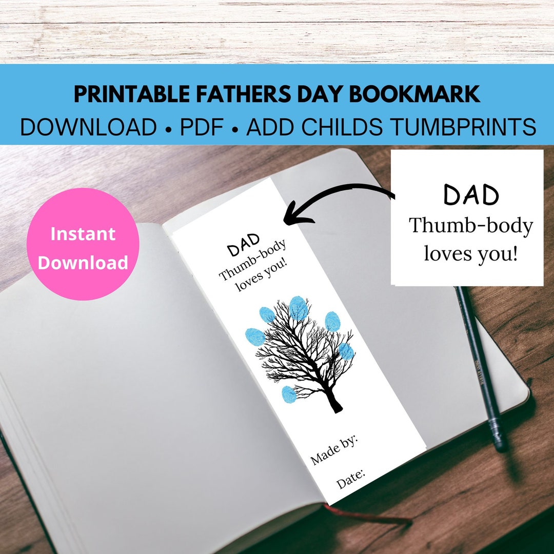 Printable Bookmarks for Dad, Handprint Art, Thumbprint Tree Bookmark ...