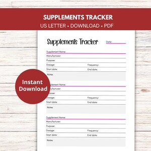 Supplement Tracker, Vitamin Tracker, Vitamin Supplement Tracker ...