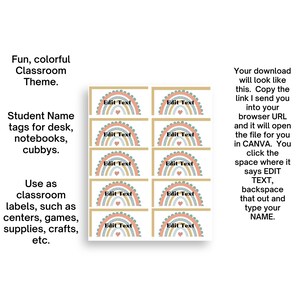 Editable Name Tags for Classroom, Printable Labels for School, Boho ...