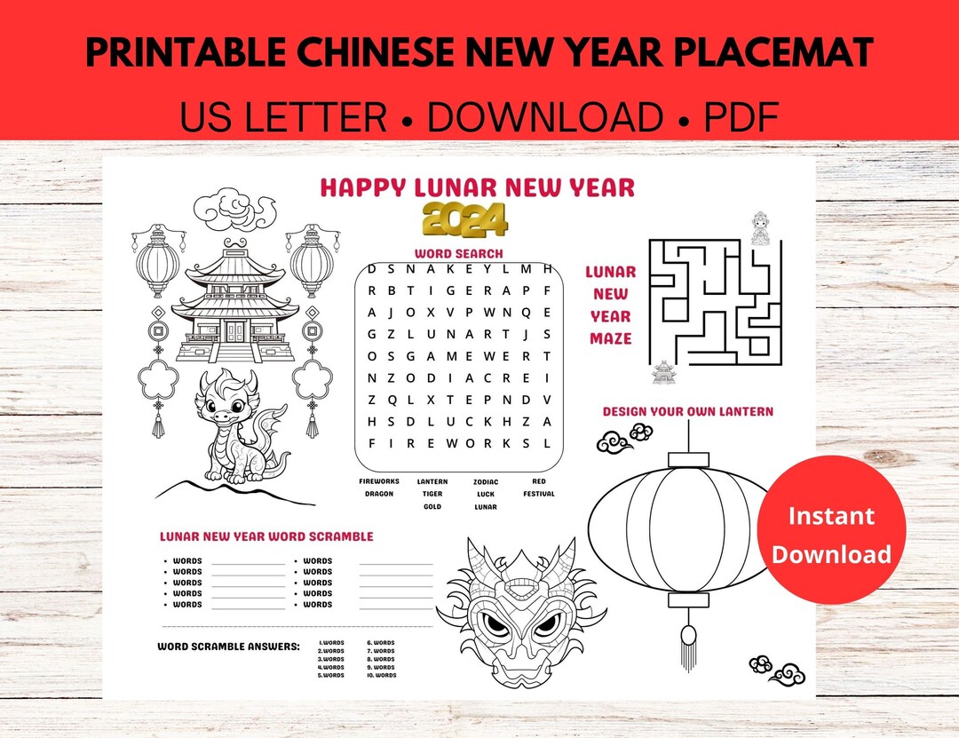 Chinese New Year 2024, Chinese New Year Activity Placemat, Chinese ...