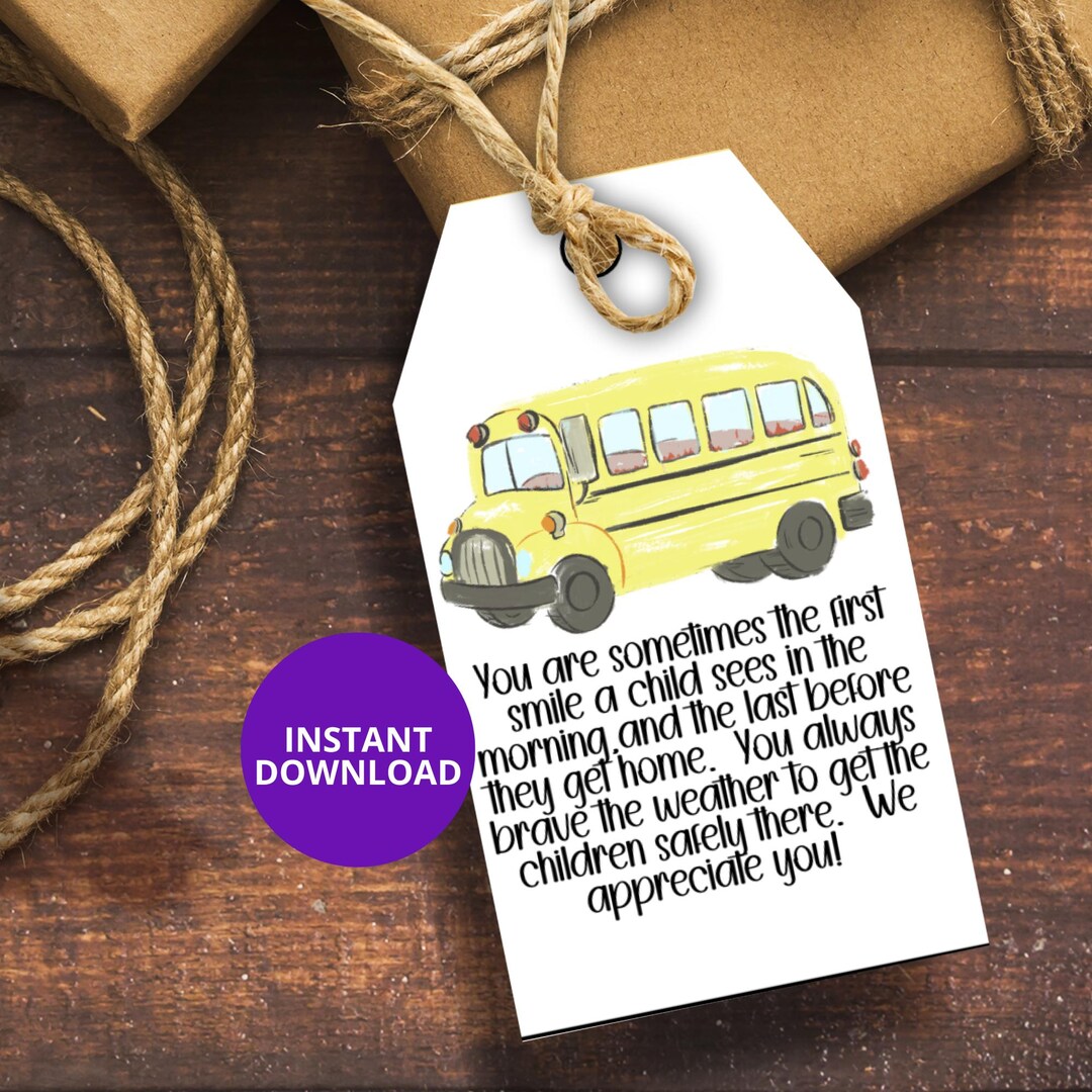 Bus Driver Appreciation Gift Tags, School Bus Driver Printable, Bus ...