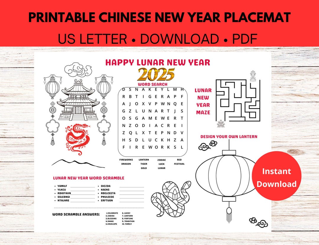 Lunar New Year Activity Placemat, Chinese New Year 2025, Lunar New Year ...