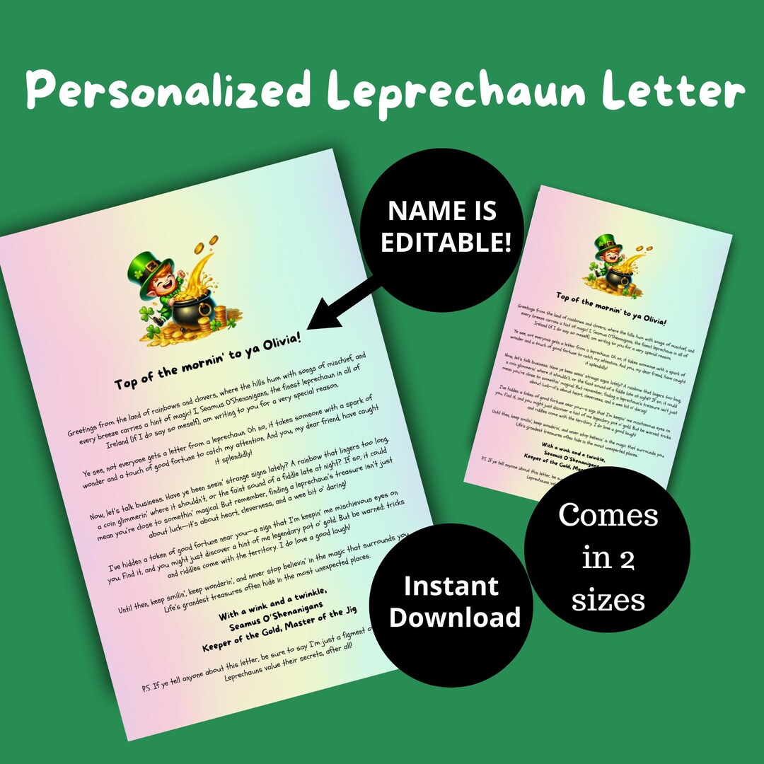 Leprechaun Letter for Saint Patricks Day, Mini Leprechaun Letter, St ...
