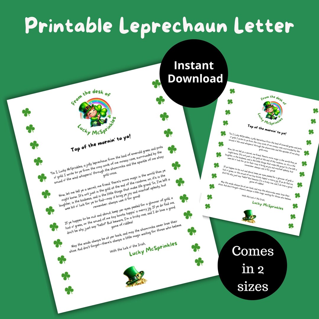 Leprechaun Letter for Saint Patricks Day, Leprechaun Note, St Paddys ...