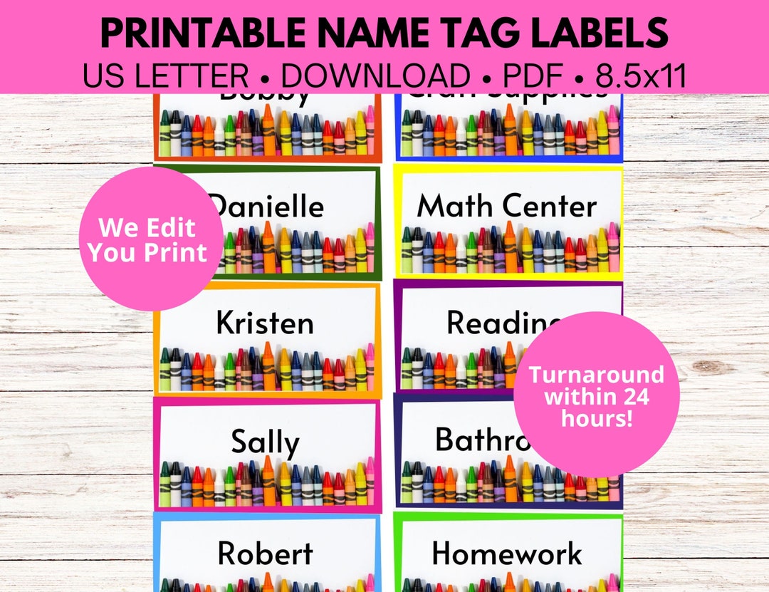 Printable Crayon Name Tags for School Classroom Organization - Etsy
