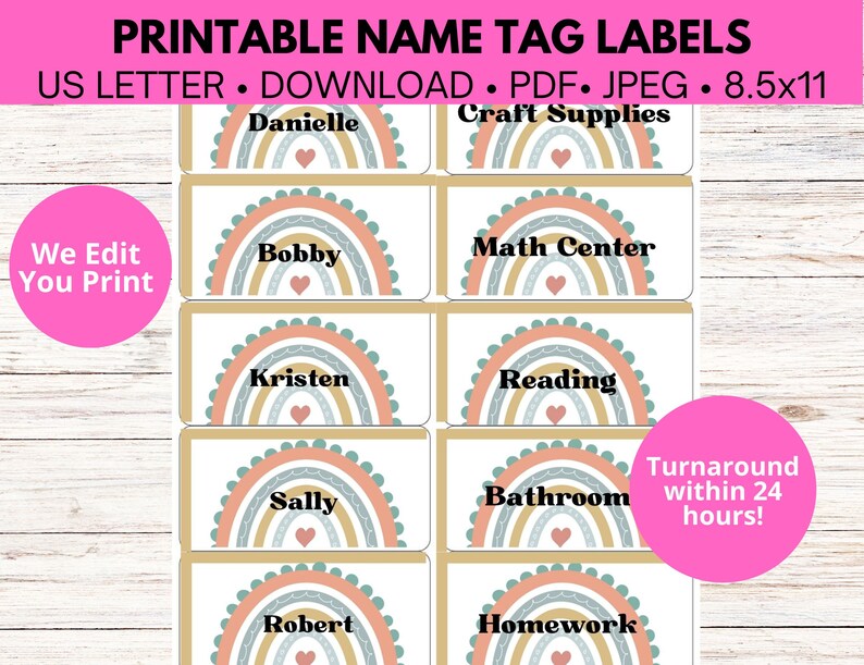 Printable Boho Rainbow Name Tags for School Edited for You - Etsy