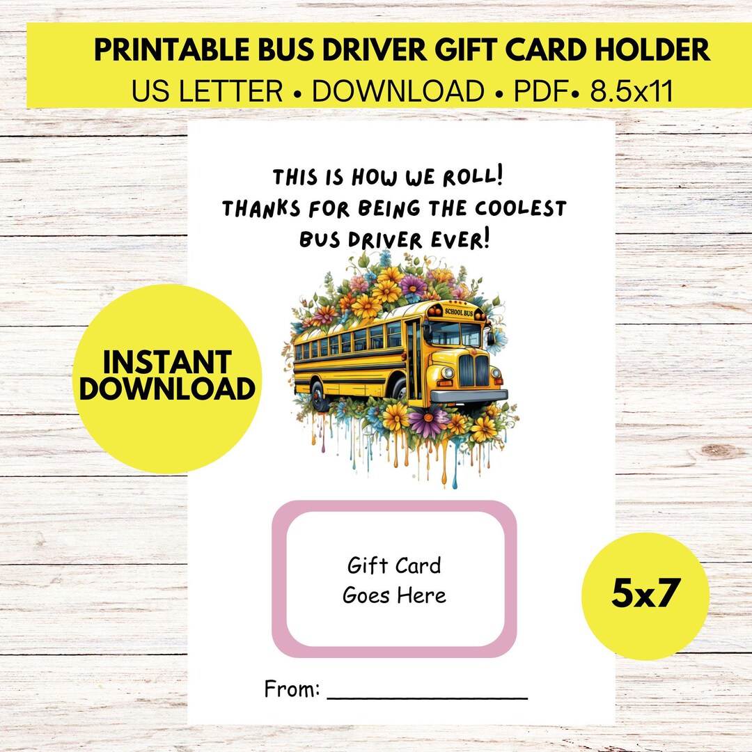 Bus Driver Thank You Gift Card Holder, School Bus Driver Printable ...