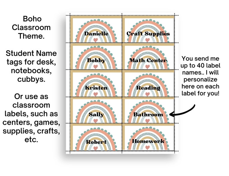 Printable Boho Rainbow Name Tags for School Edited for You - Etsy