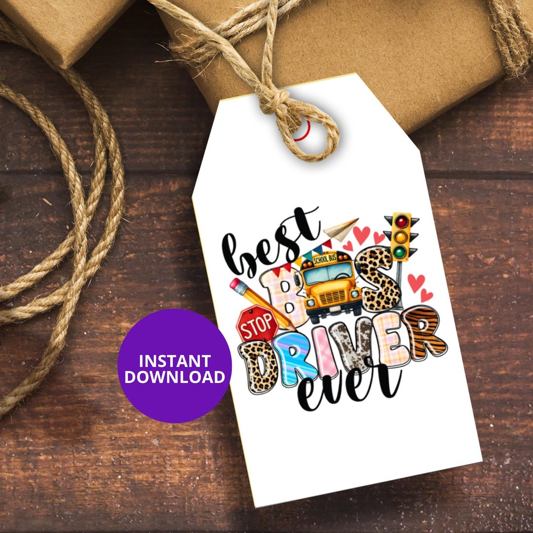Bus Driver Appreciation Gift Tags, Bus Driver Thank You Card, Bus ...