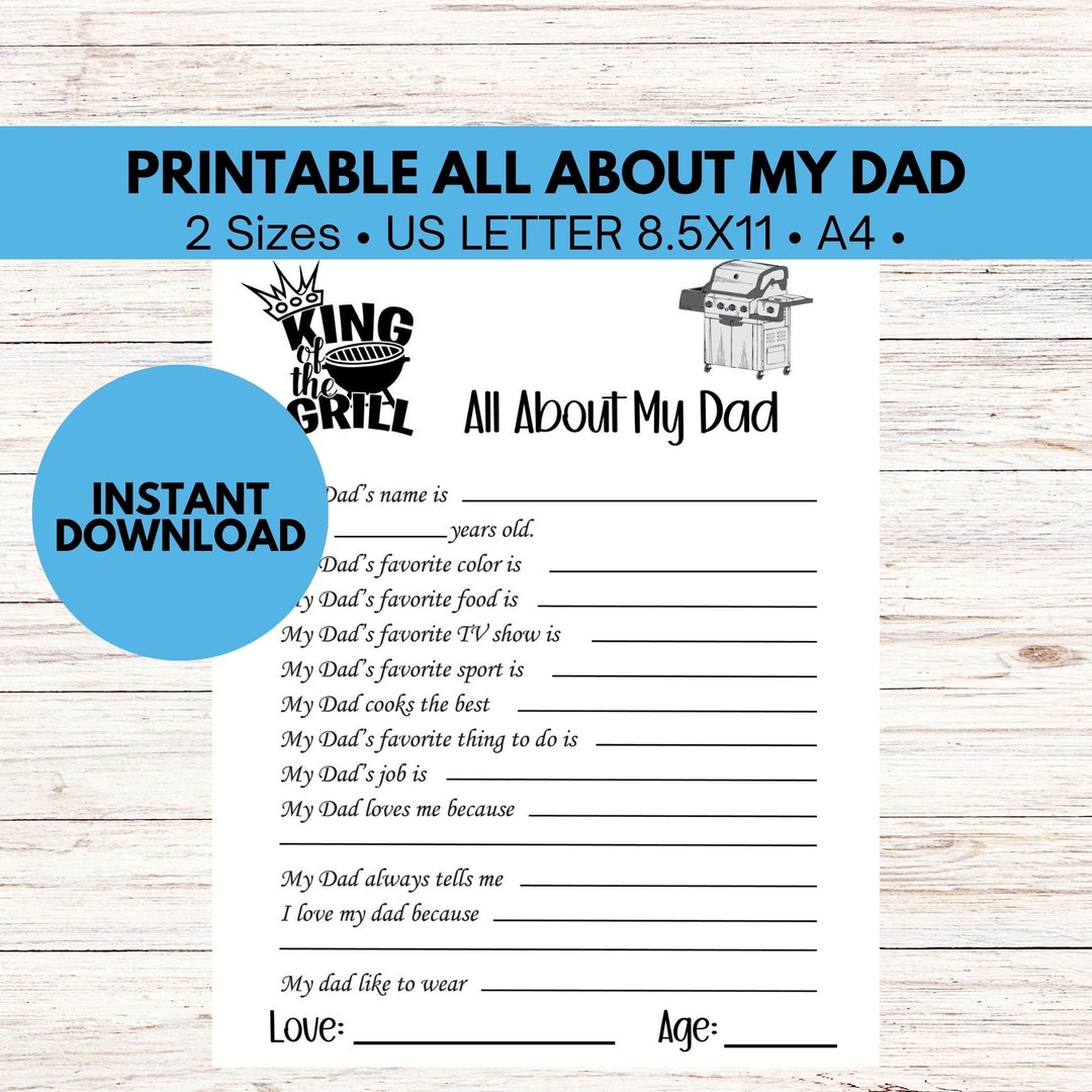 All About My Dad Fathers Day Printable, Sentimental Dad Gifts, DIY Gift ...