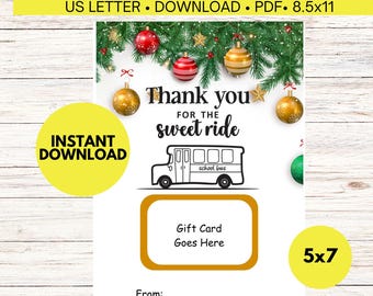 Bus Driver Christmas Gift Tag, Bus Driver Appreciation Card, Bus Driver ...