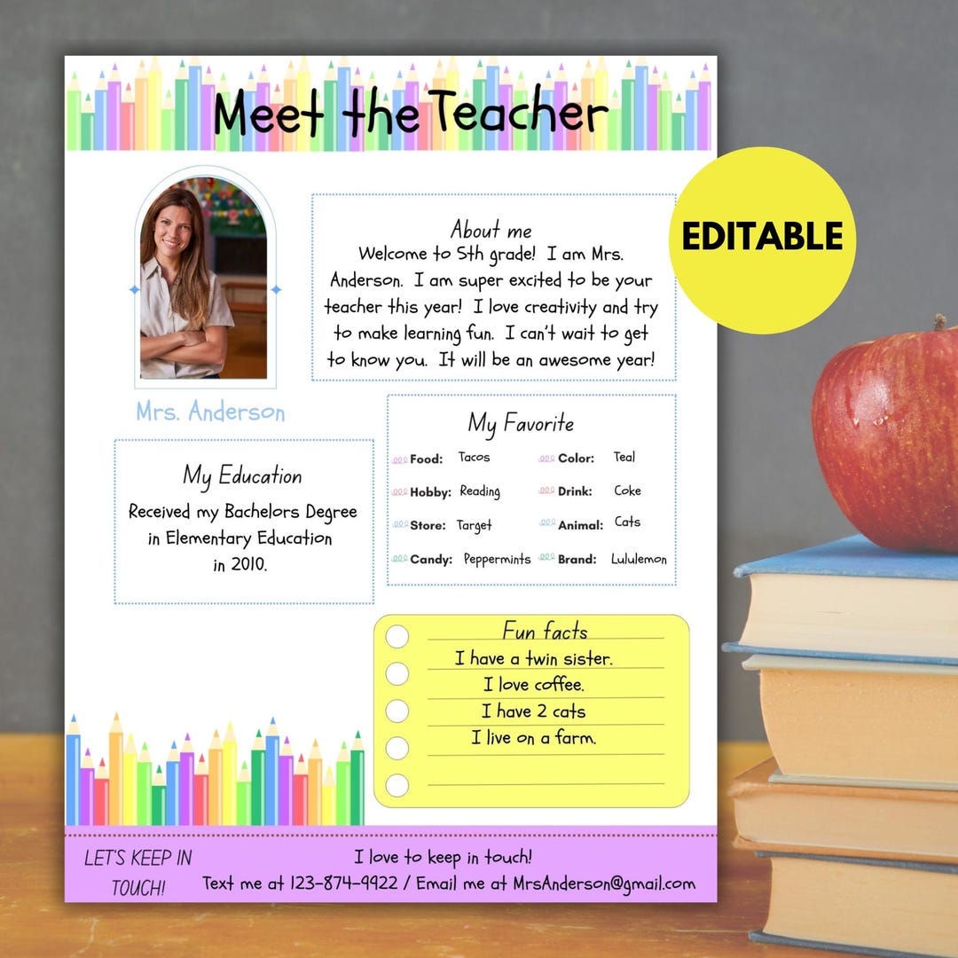 All About My Teacher Printable, Meet the Teacher Canva Template, Get to ...
