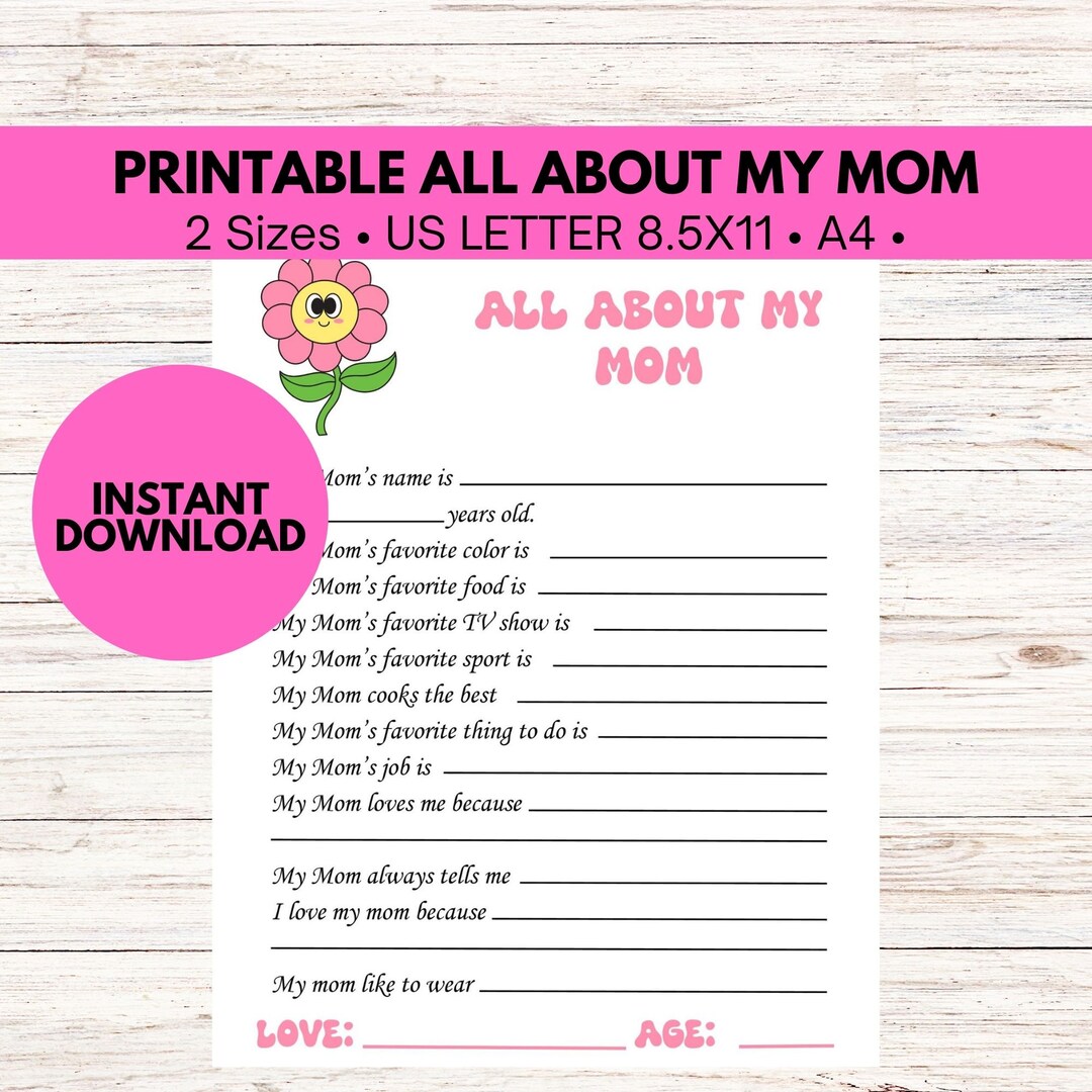 Mothers Day Printable, All About My Mom Printable, Mothers Day Craft ...