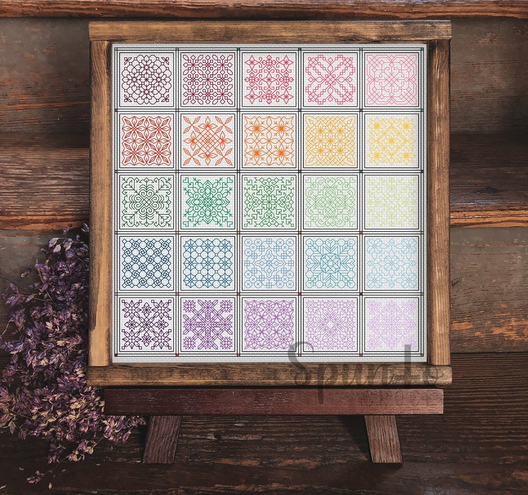 Rainbow Blackwork Sampler, Printable PDF, Instant Download, Blackwork Pattern, Cross Stitch. - Etsy