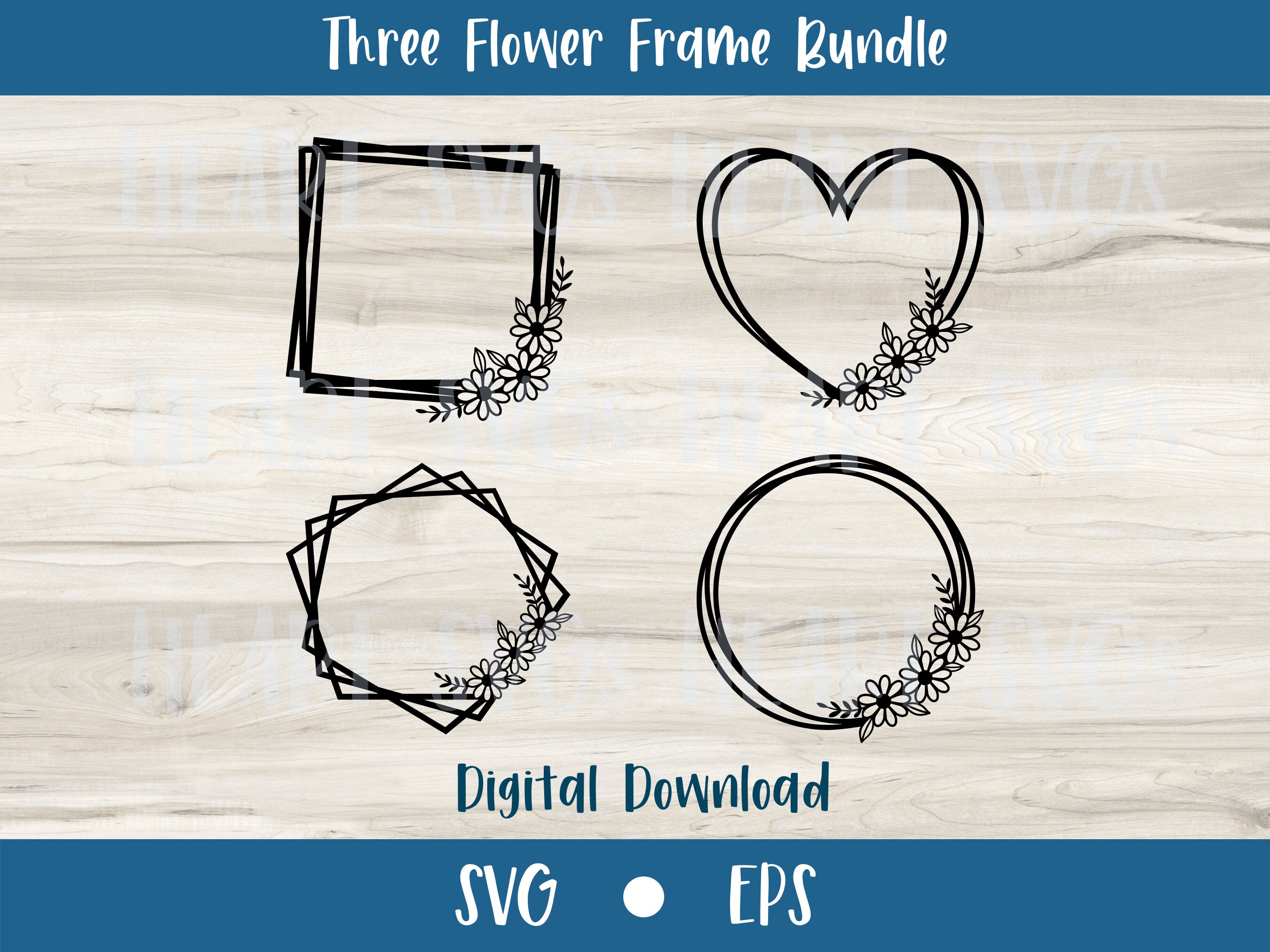 Floral Frame BUNDLE Three Flowers Daisy Flower Frames - Etsy Australia
