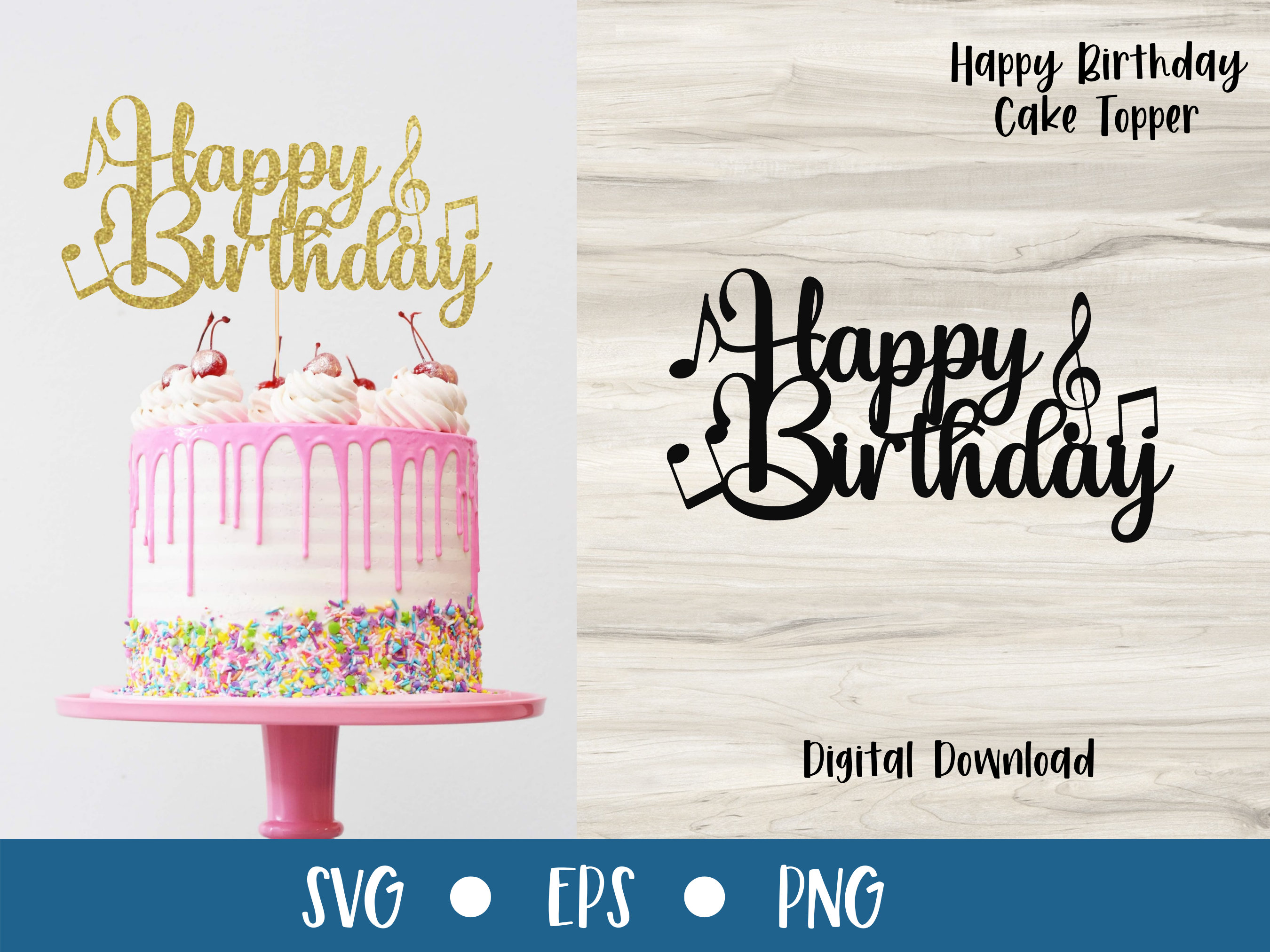 Music Lover Cake Topper Svg Happy Birthday Svg Svg Files Etsy