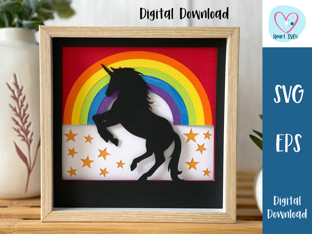 Rainbow Unicorn 3D Shadow Box SVG | 3D Layered SVG | Svg Files for ...