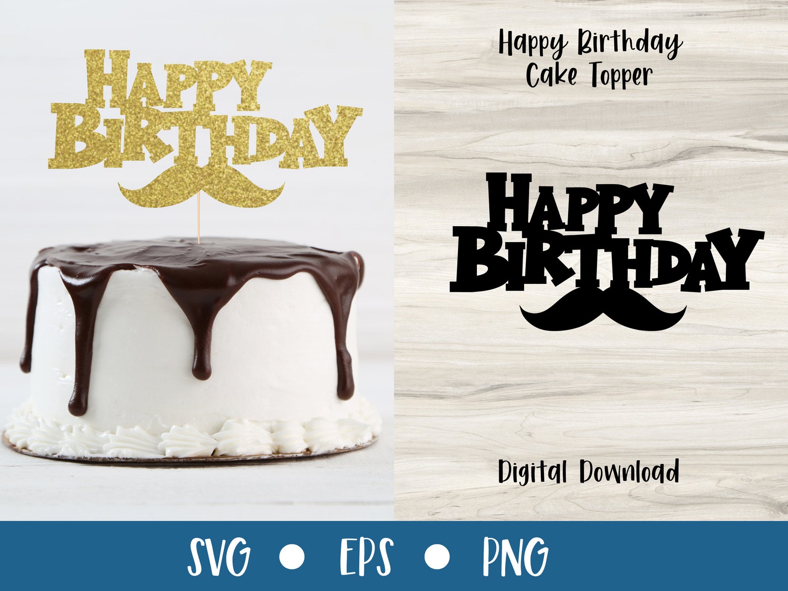 MOUSTACHE Cake Topper SVG Happy Birthday Svg Files - Etsy Australia