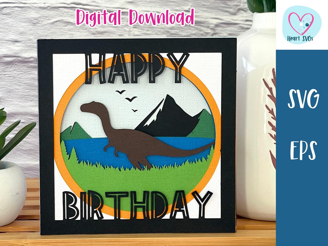 Happy Birthday Dinosaur Card SVG | Birthday Celebrations | Layered SVG ...