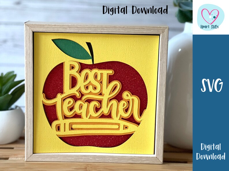 Best Teacher 3D Layered Cut File Teacher's Gift Shadow - Etsy Australia