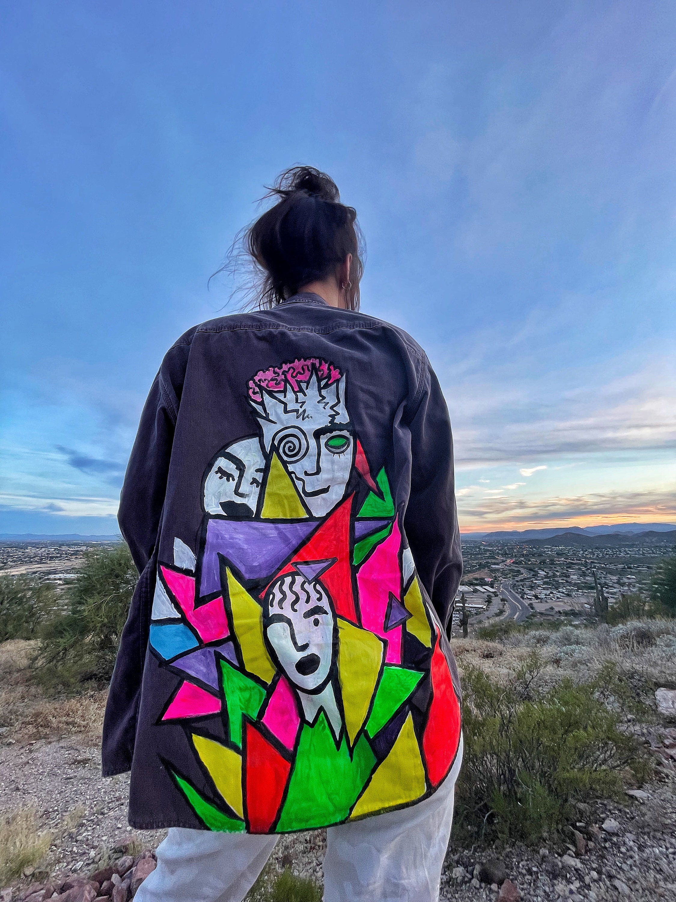 Trippy 90s Psychedelic Vibrant Abstract Face Denim - Etsy
