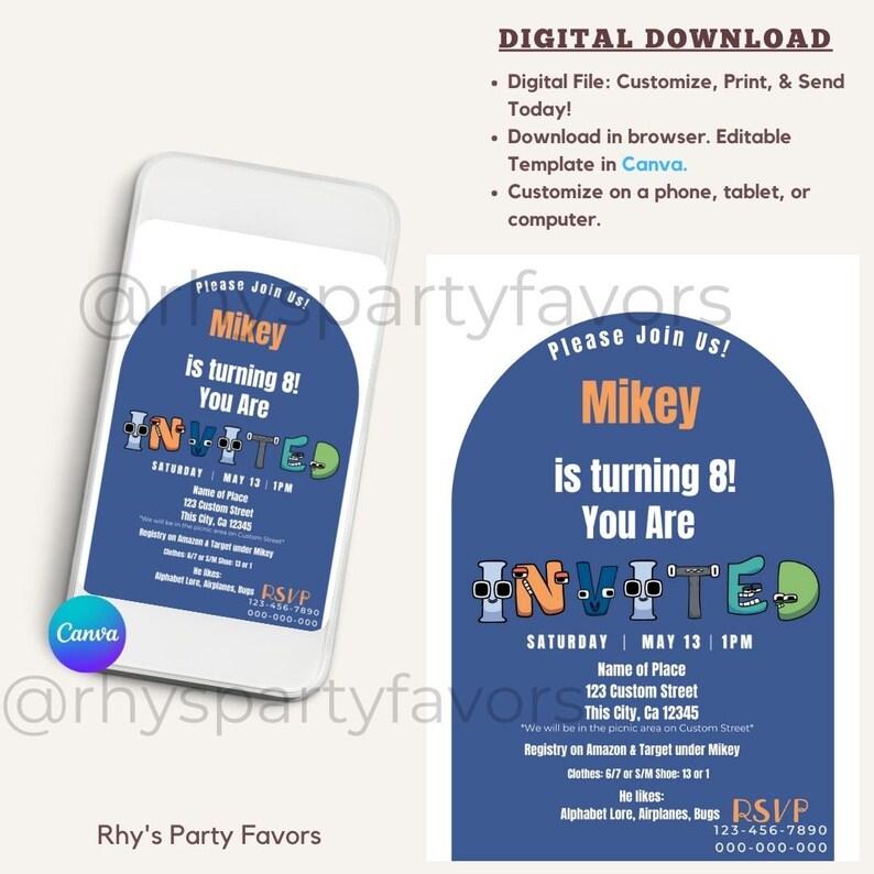 Alphabet Lore DIY Template Invitation Invite Birthday Party Celebration ...